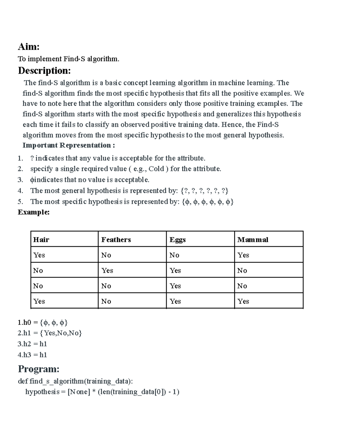Find-S Algorithm Overview and Implementation - CS101 Lecture Notes ...