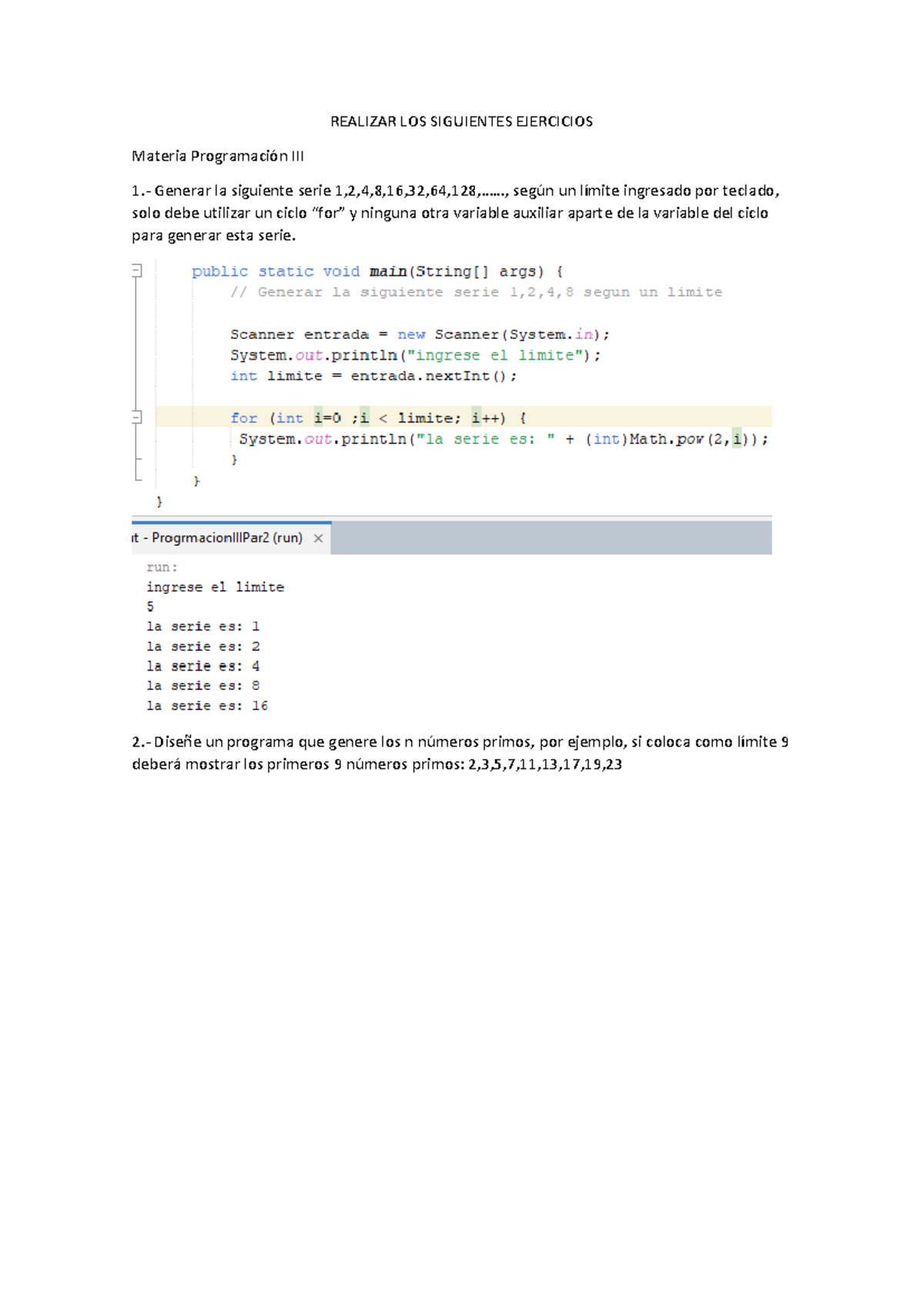 Ejercicios de Programación III - Generación de Series y Primos - Studocu