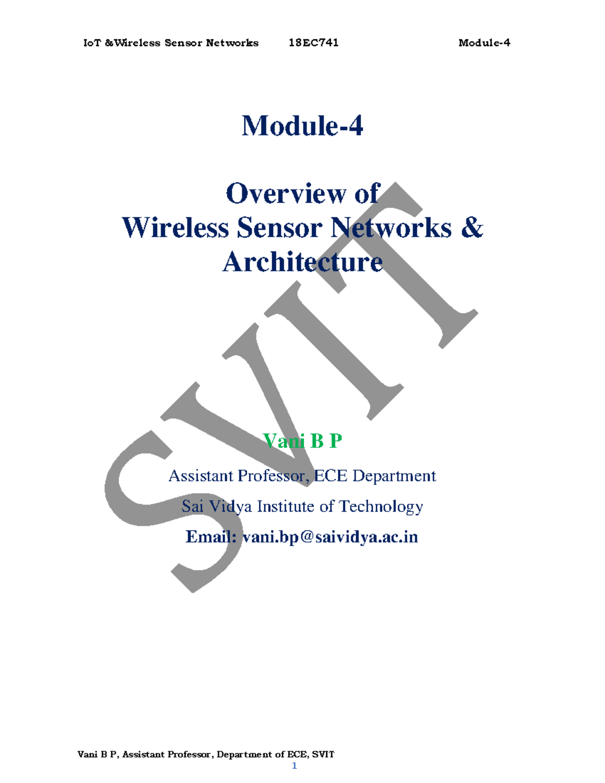 Module 4: Overview of Wireless Sensor Networks & Architecture - Studocu