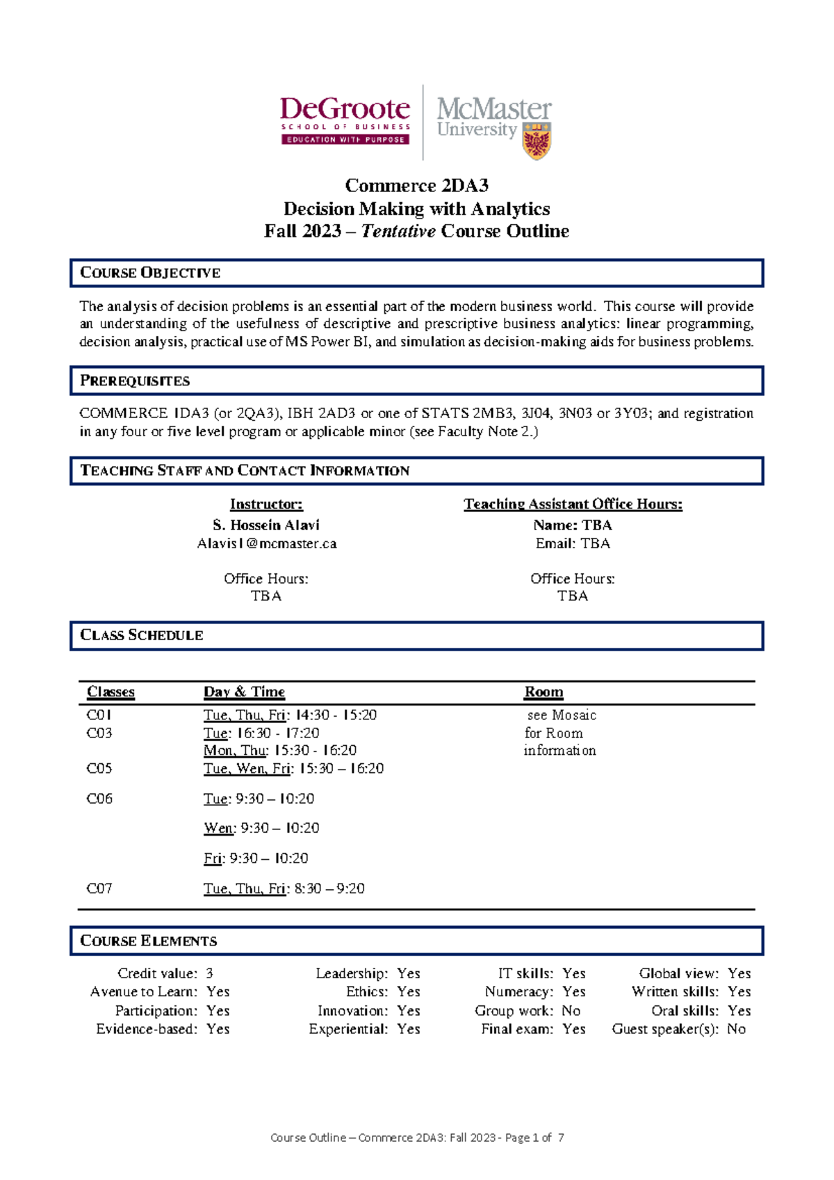 2da3 - 2DA3 - Course Outline for 2023-24 Semester - Commerce 2DA ...