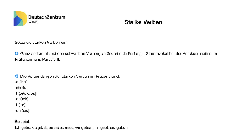 Starke Verben: Konjugation im Präteritum und Partizip II - GERM101 ...