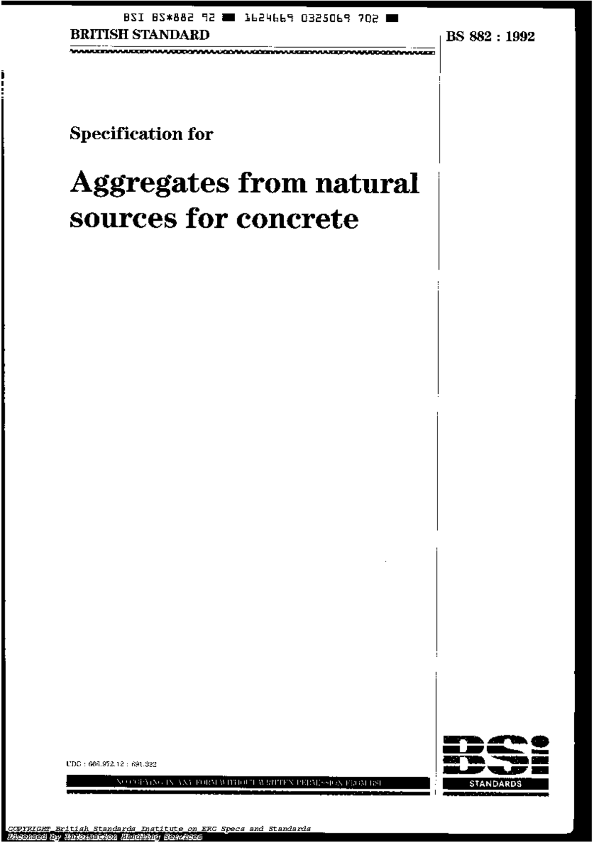 BS 882:1992 Specification for Natural Aggregates in Concrete - Studocu