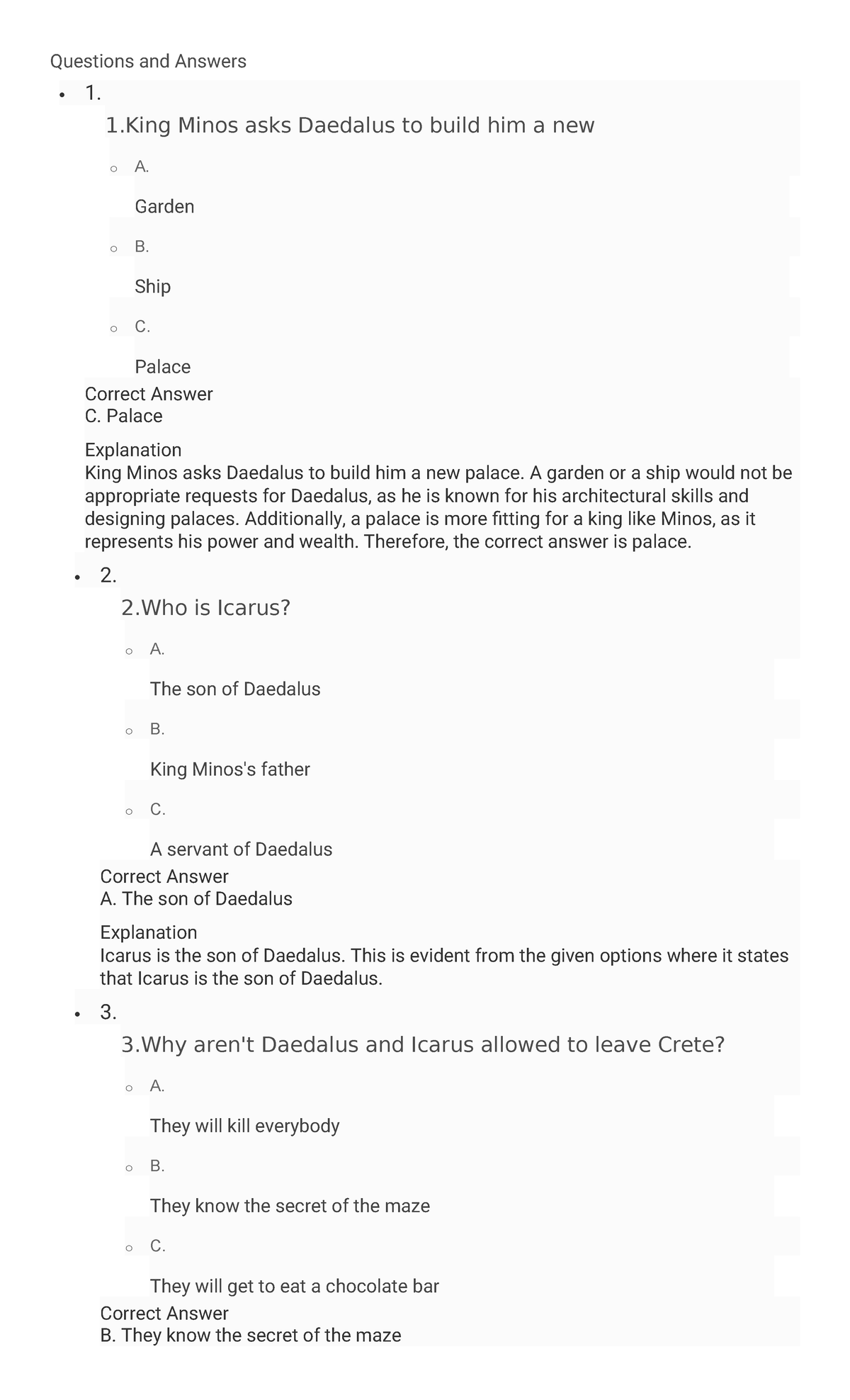 Daedalus and Icarus Long Quiz (ENG 101) - Questions and Answers - Studocu