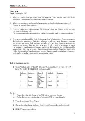 Lab5 - lab5 - TDB1131 Database Systems Page 1 of 3 Tutorial 5 Topic ...