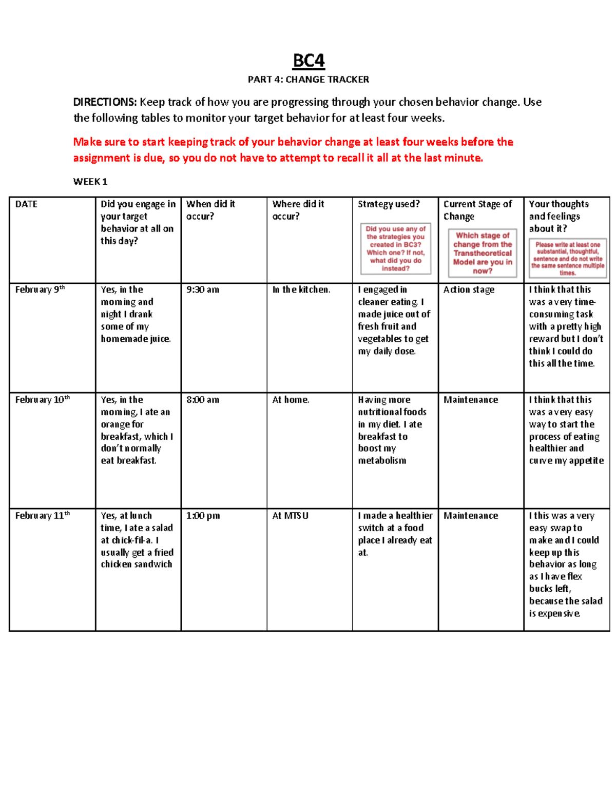 BC4 - Capstone Behavior Change Tracker: Healthy Eating Journey - Studocu