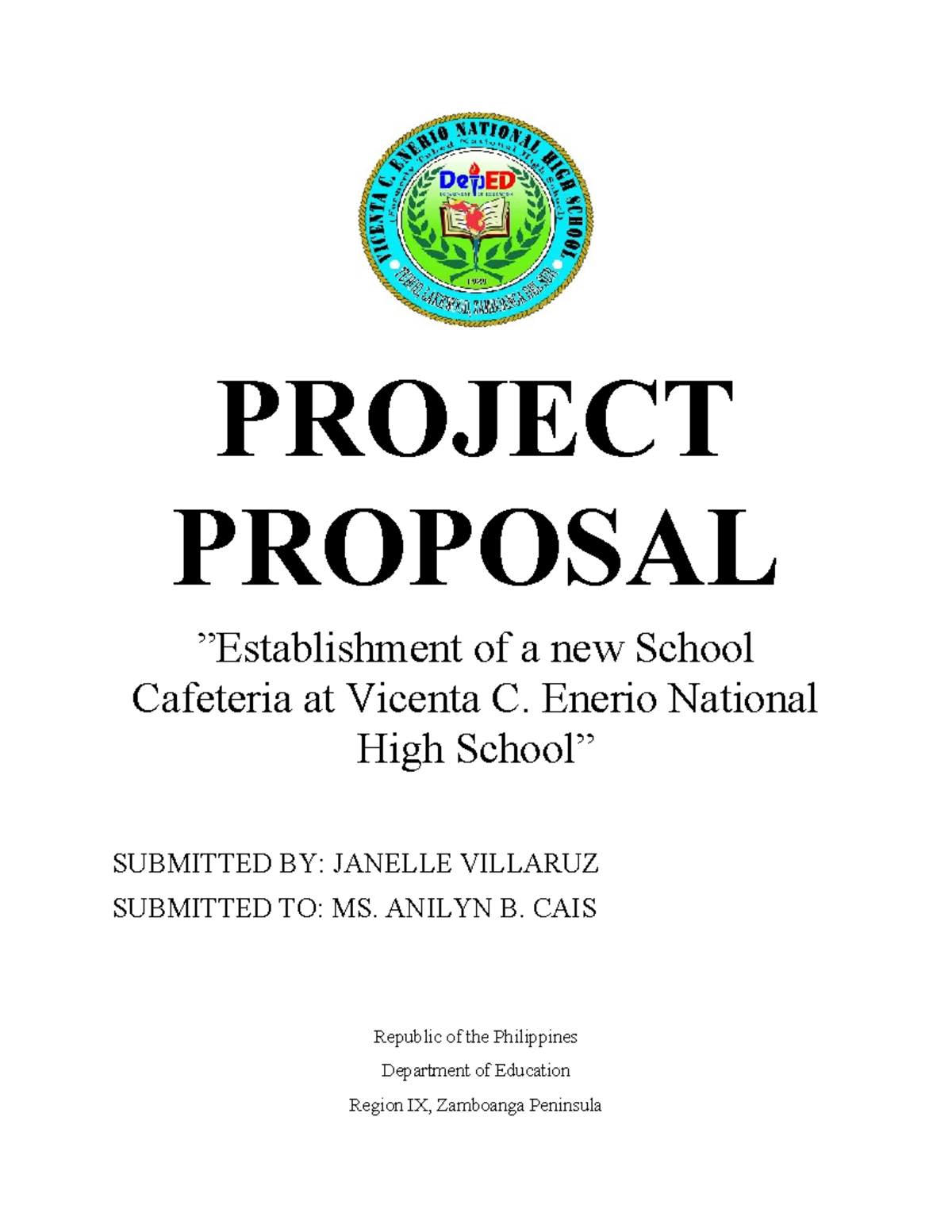 Project Proposal: New Cafeteria at Vicenta C. Enerio National High ...