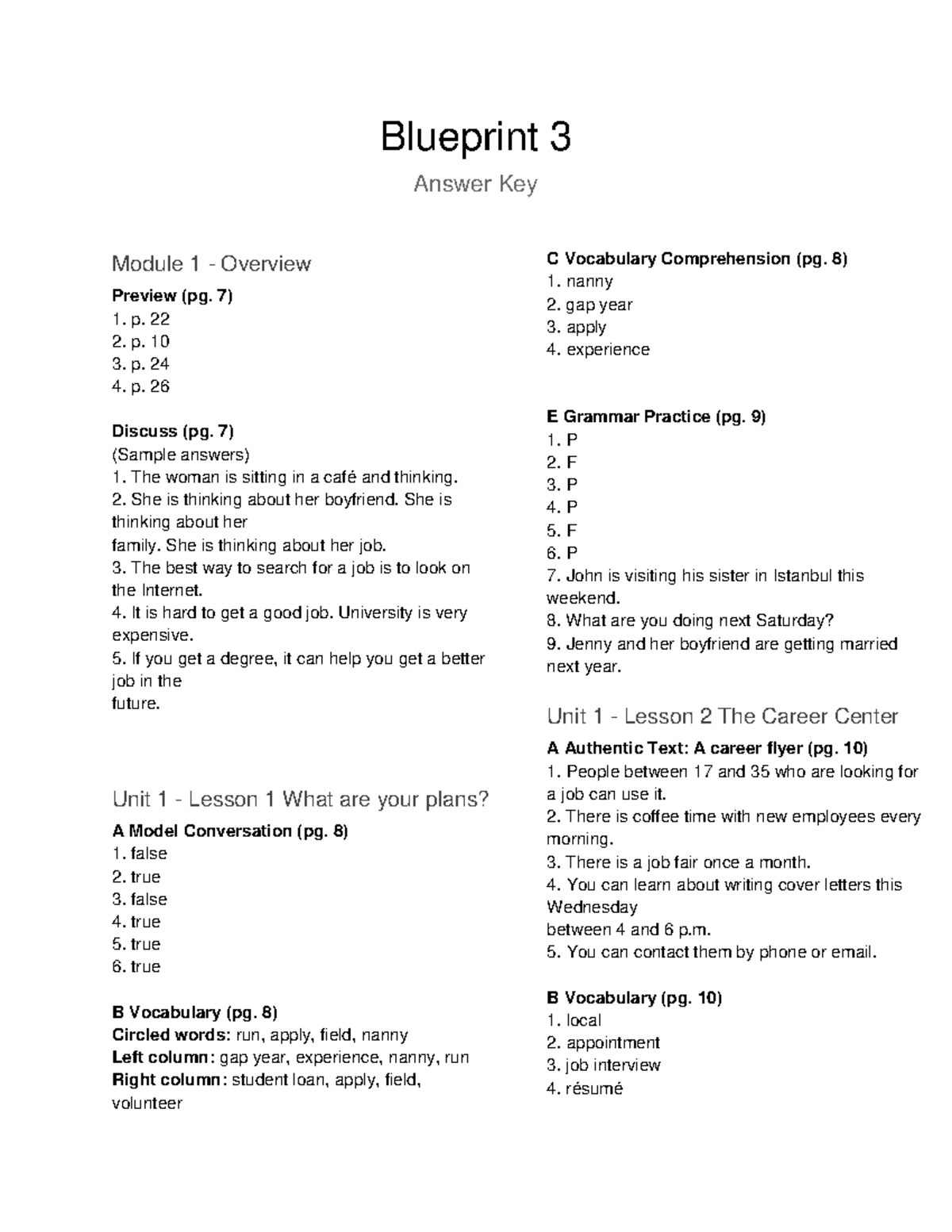 Blueprint 3 Student Book Answer Key - Module 1 & 2 Highlights - Studocu