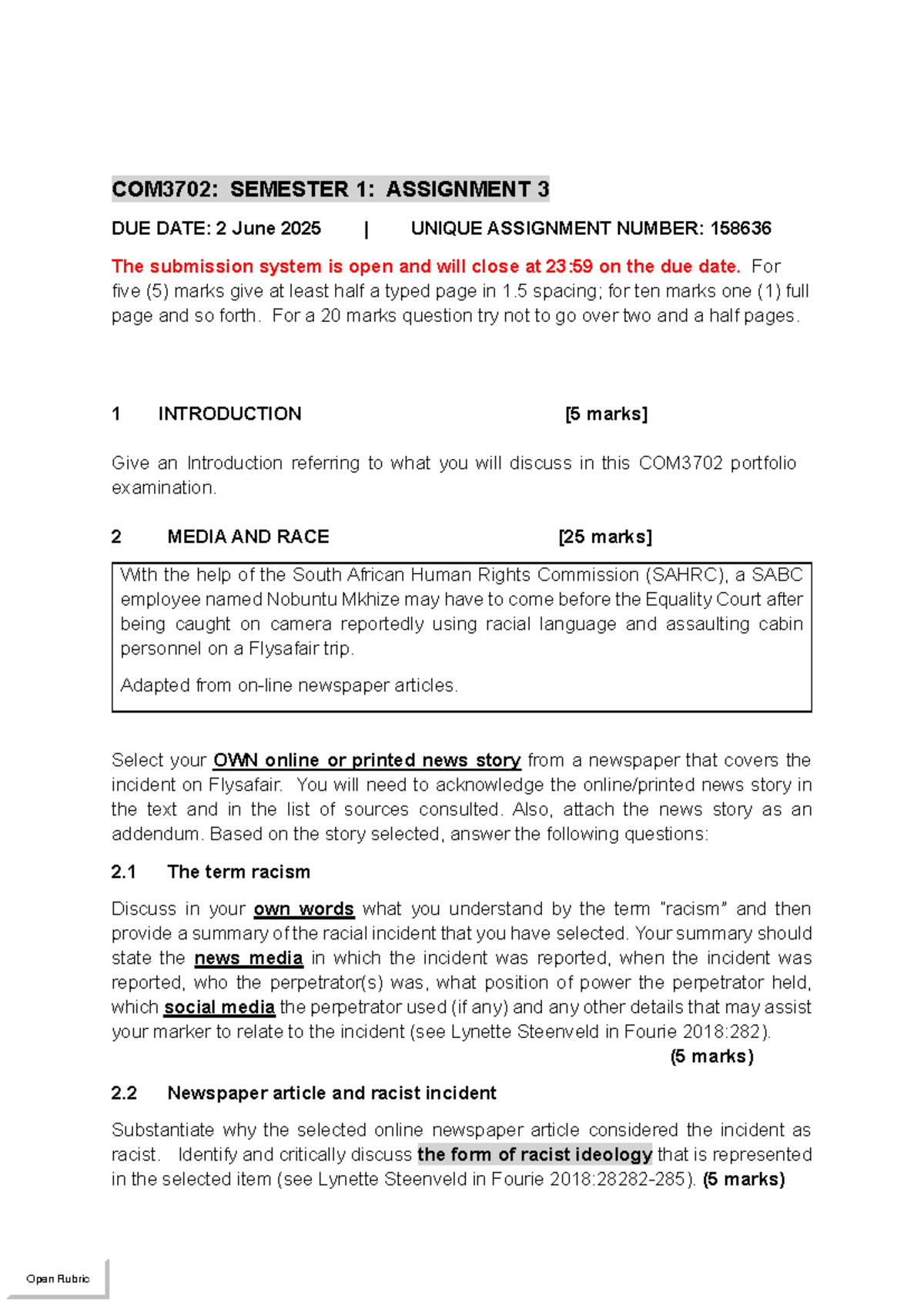 COM3702: Semester 1 Assignment 3 - Portfolio on Media and Society - Studocu