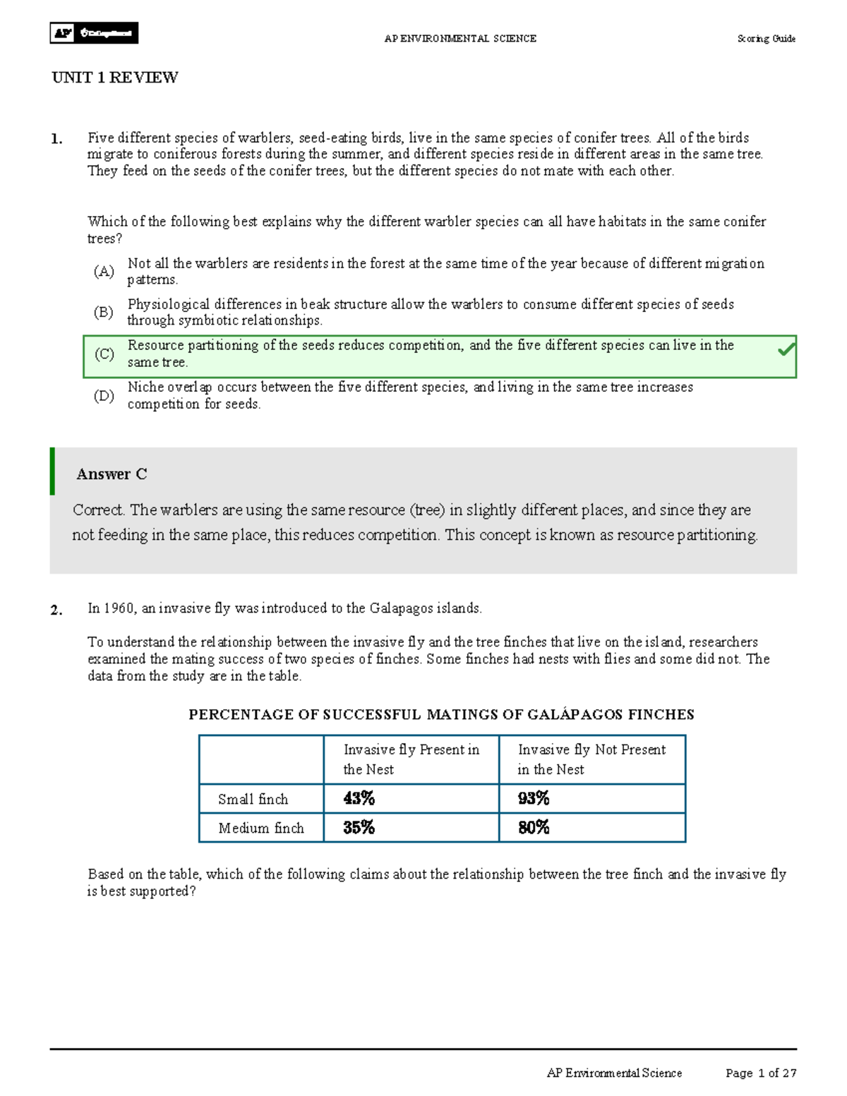 APES Unit 1 Test 1 Review and Answers - Studocu