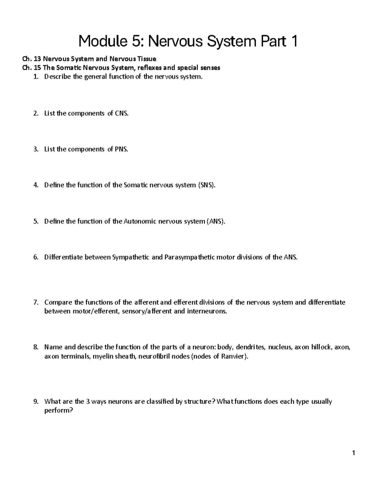 Module 5: Nervous System Overview & Key Concepts Review - Studocu