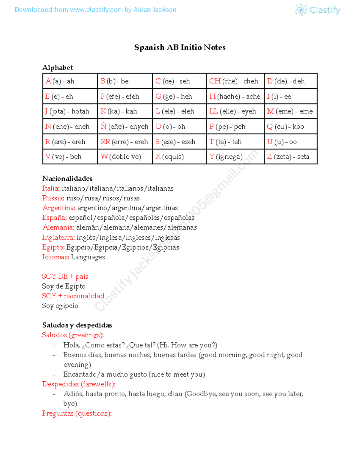 Spanish AB Initio Notes: Essential Vocabulary and Grammar Guide - Studocu