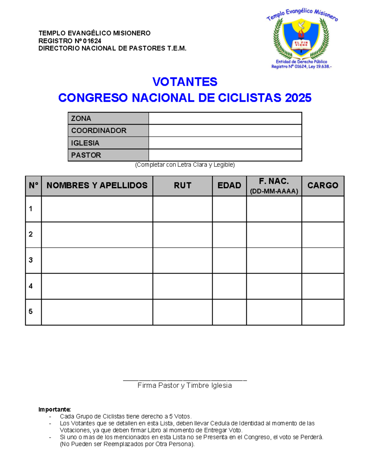 Formulario Votantes - T.E.M. Congreso Nacional Ciclistas 2025 - Studocu