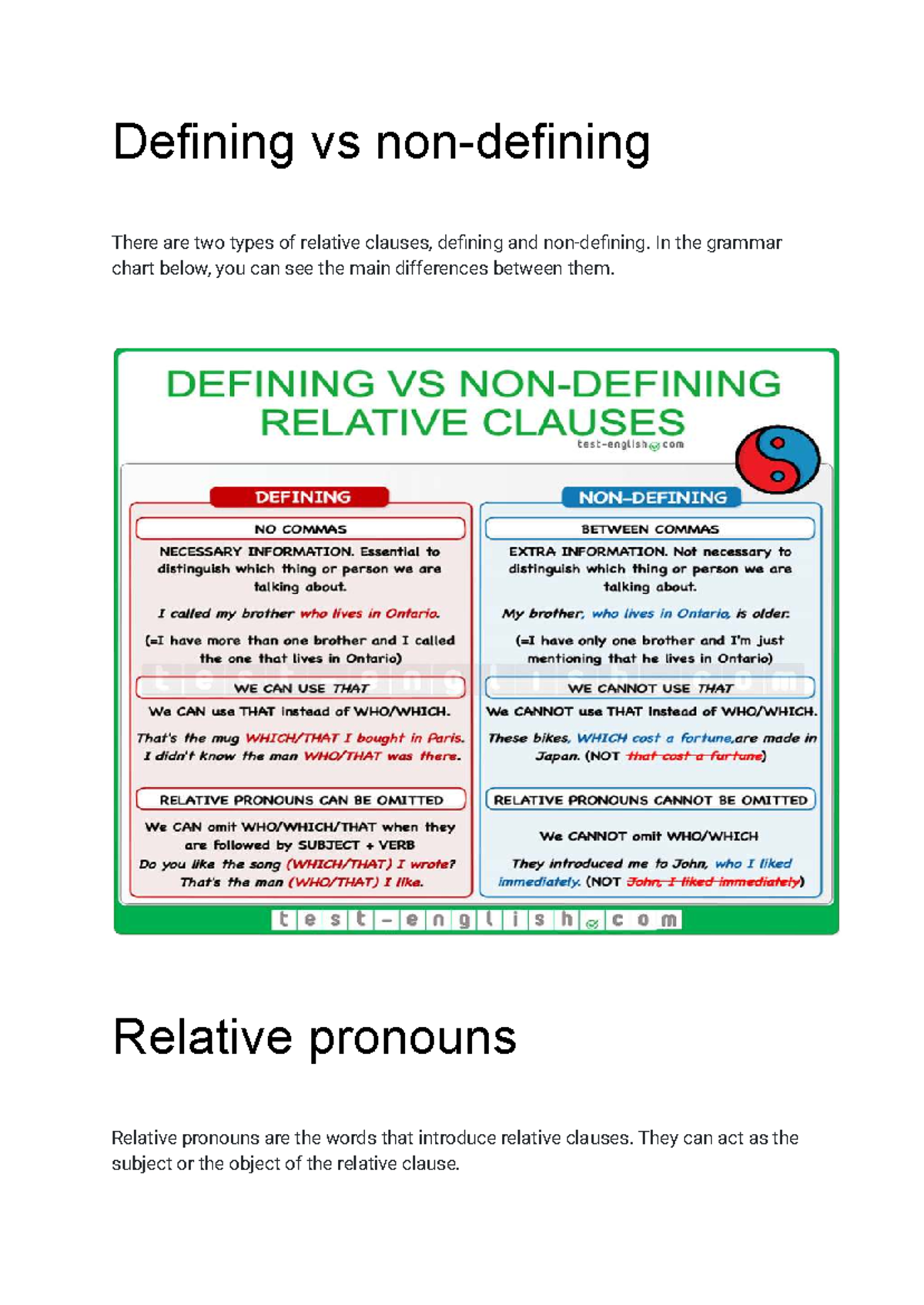 Defining vs Non-Defining Relative Clauses Explanation - Studocu
