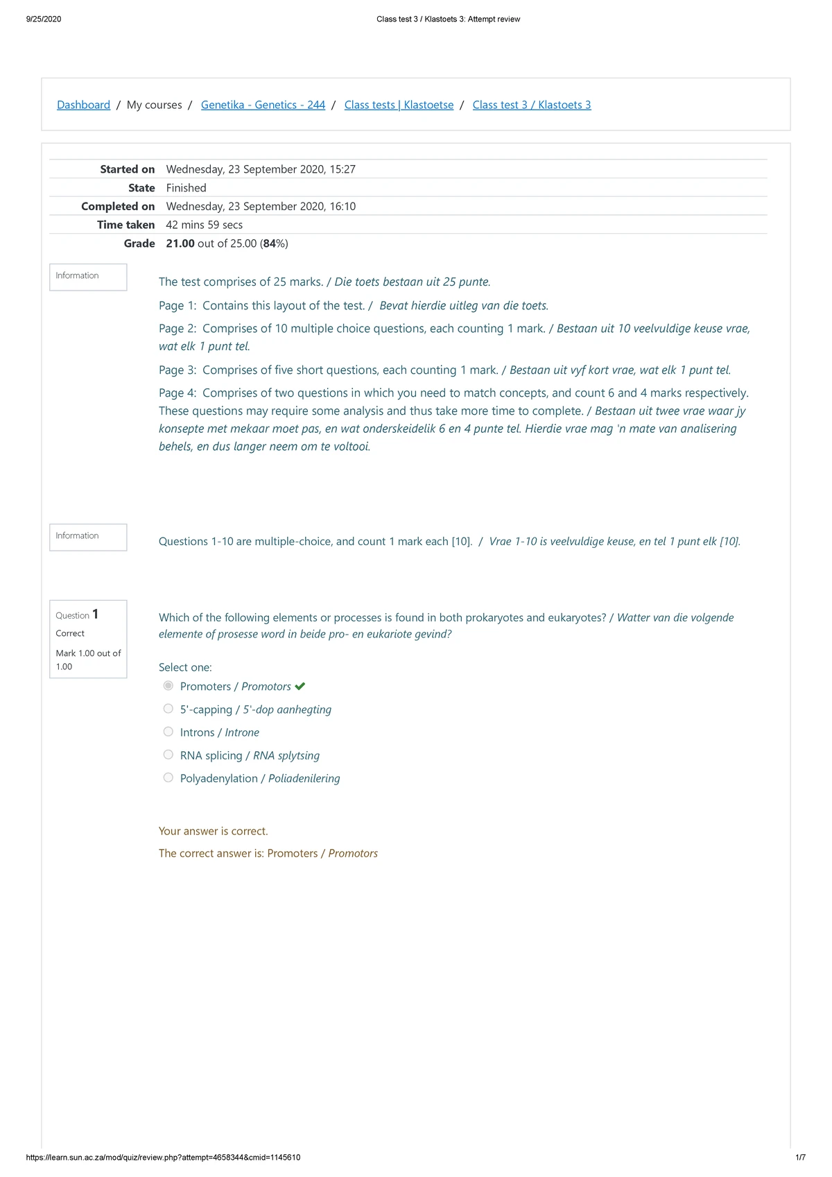Class Test 5 Genetics (GEN244) - Important Test Examples and Insights ...