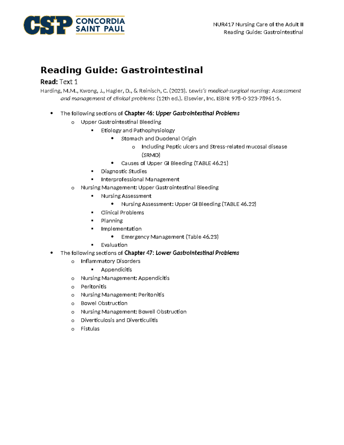 NUR417 Final Exam Reading Guide: Gastrointestinal Issues - Studocu
