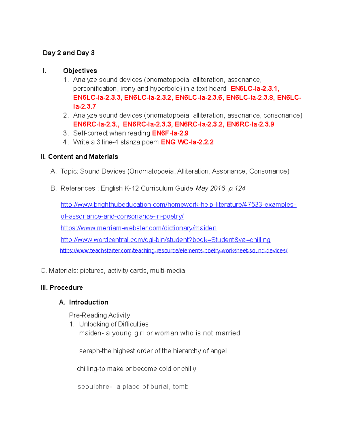 TG-Q1 Teacher Guide: Analyzing Sound Devices in English 1 Week 1 - Studocu