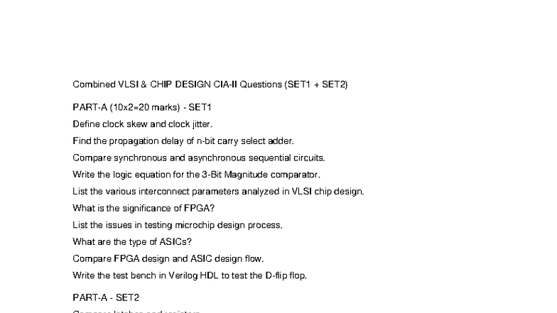VLSI Important Questions: Combined Chip Design (SET1 & SET2) - Studocu