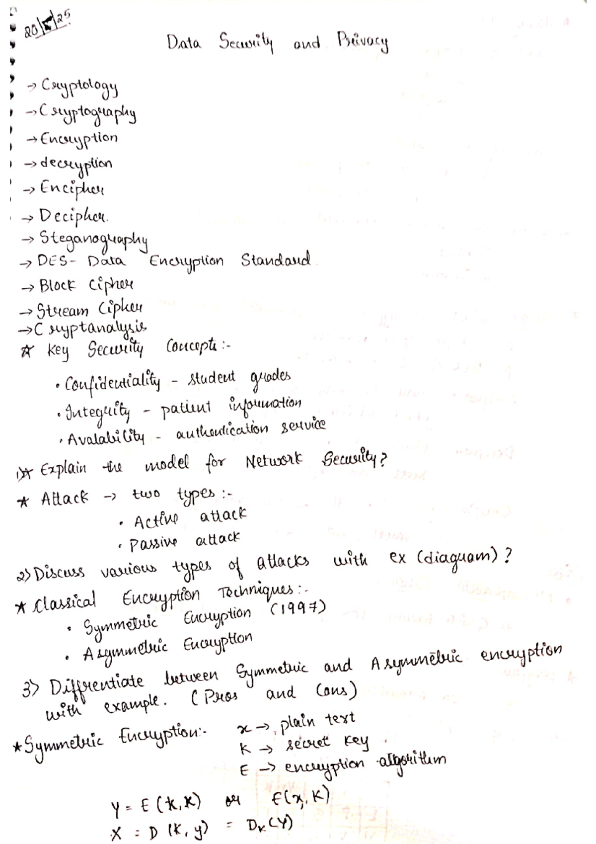 DSP Notes: Data Security, Cryptography, and Encryption Techniques - Studocu