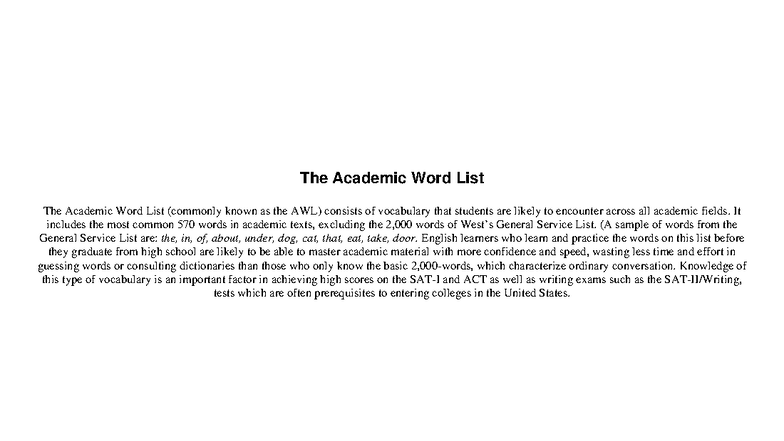 Academic Word List (AWL) for Enhanced Vocabulary Mastery - Studocu