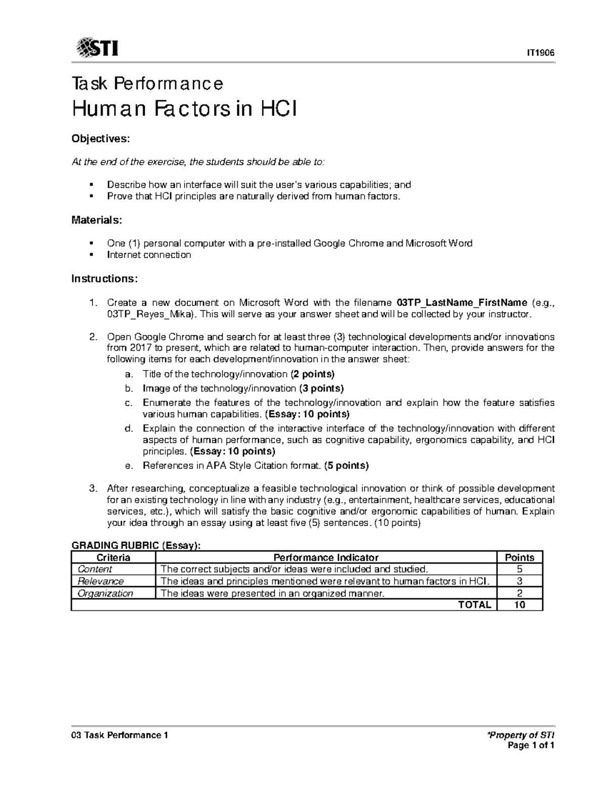 03 Task Performance 1: Human Factors in HCI Analysis - Studocu