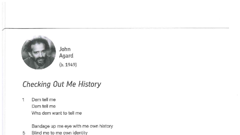 AQAC 44 English: Analyzing John Agard's "Checking Out Me History" - Studocu