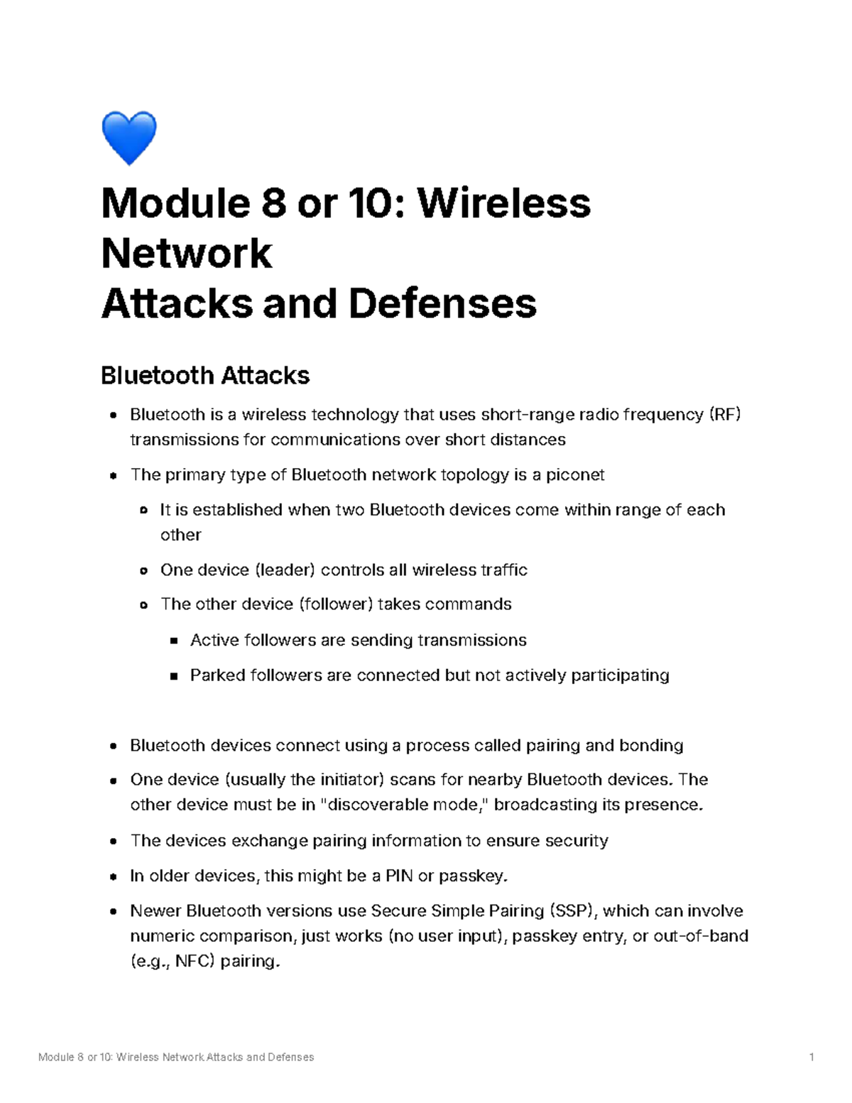 Module 8 or 10: Overview of Wireless Network Attacks & Defenses - Studocu