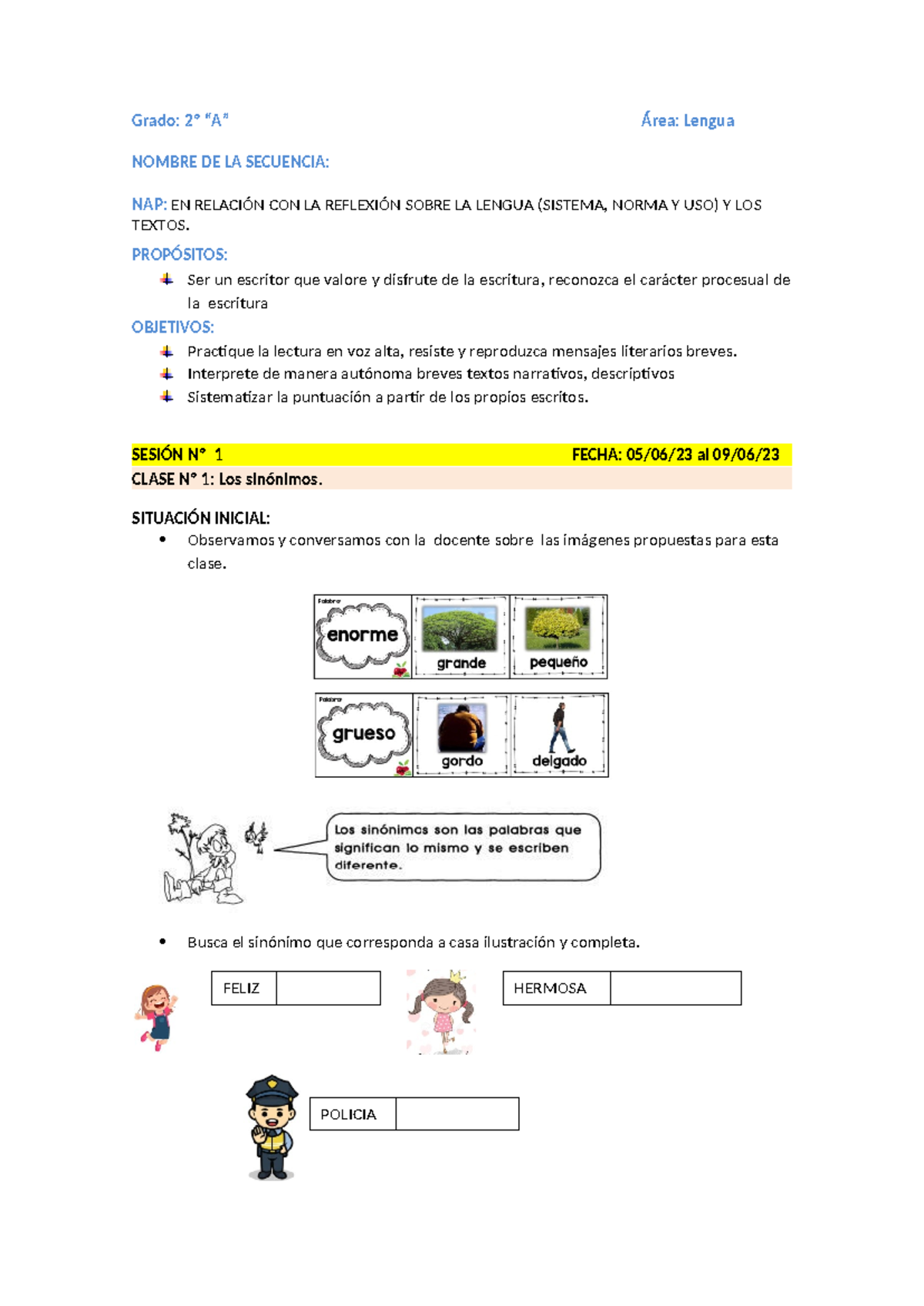 Secuencia de Lengua y Matemática - 2º Grado: Sinónimos, Antónimos y ...
