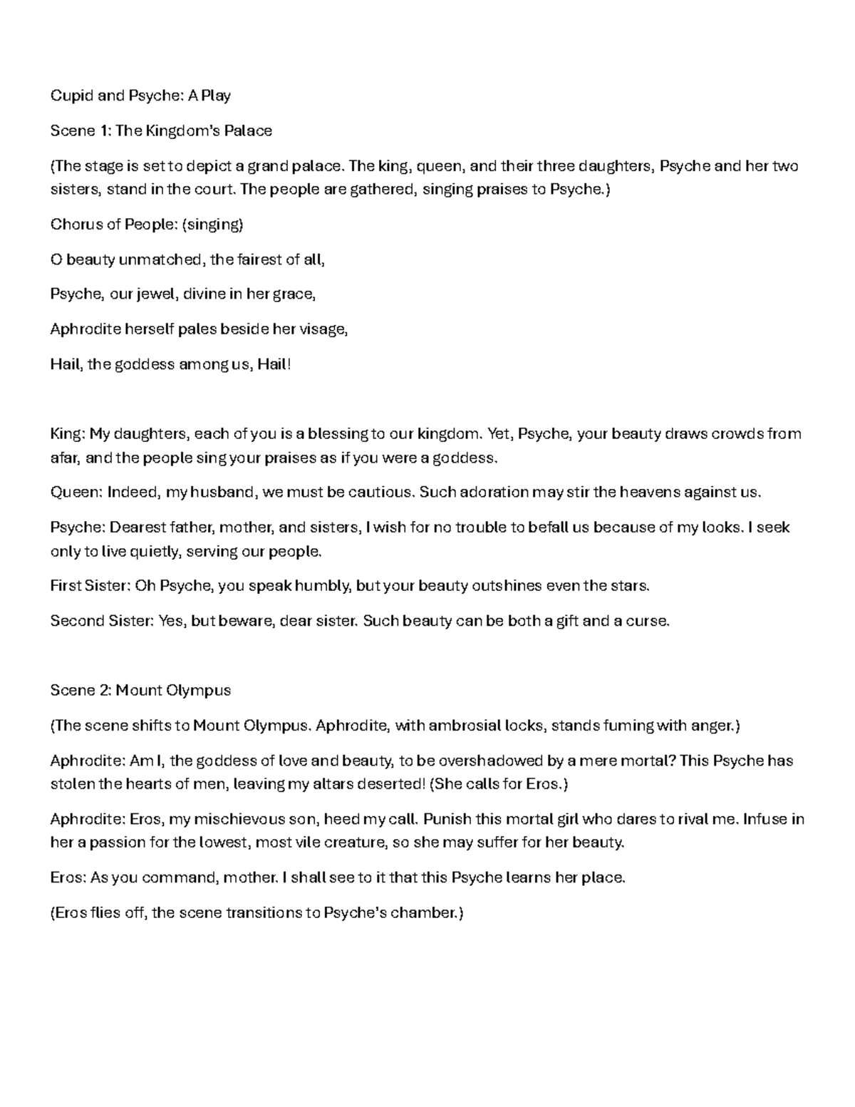 PLAY 1 Script: Cupid and Psyche - A Tale of Love and Trials - Studocu