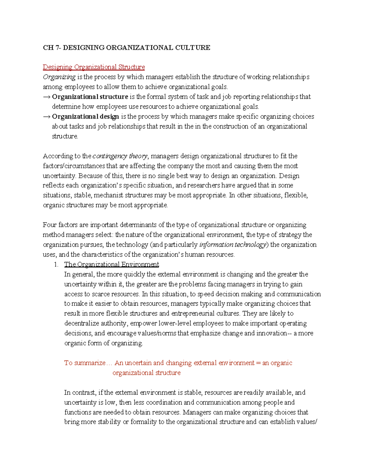 CH 7 + 8 - CH DESIGNING ORGANIZATIONAL CULTURE Designing Organizational ...