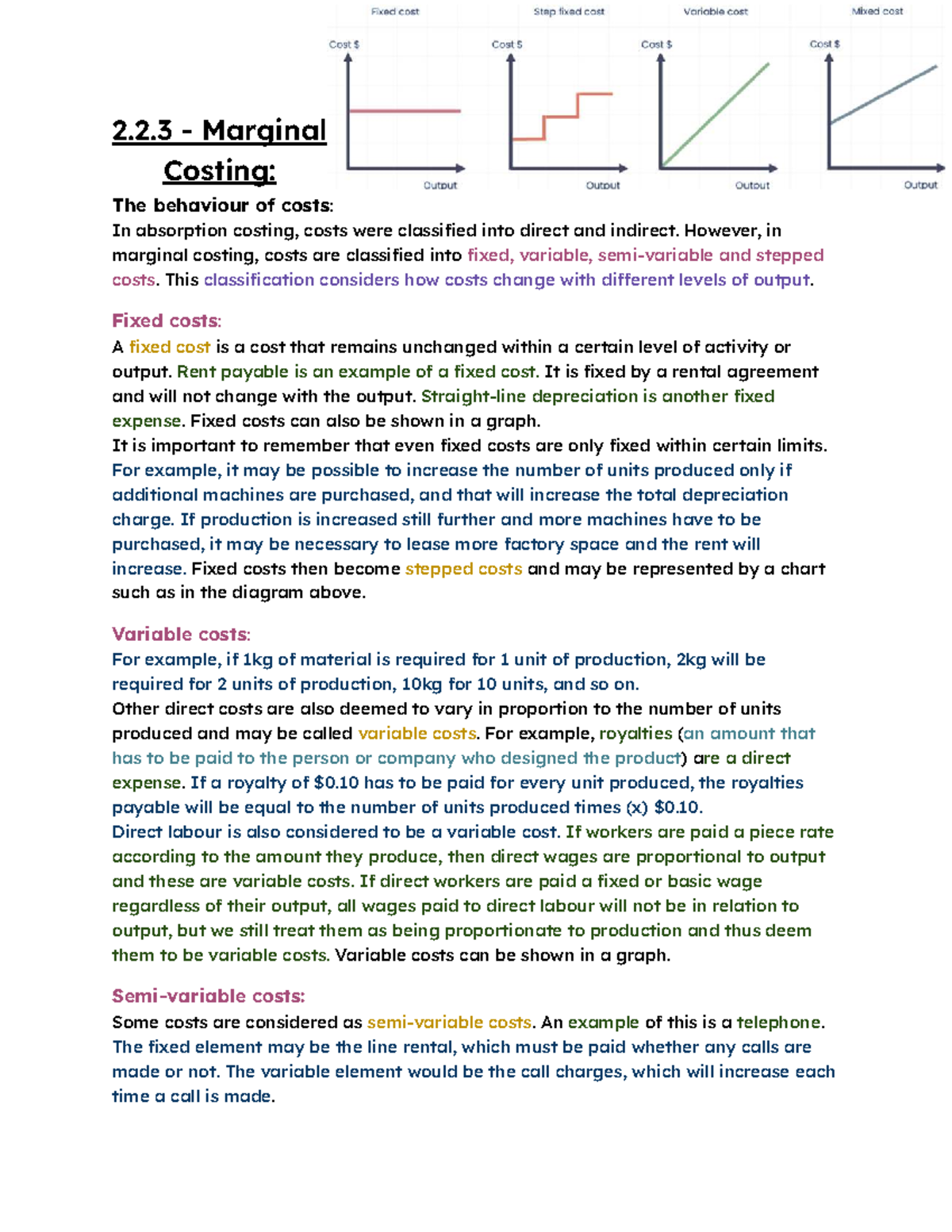 Marginal Costing Notes (Course Code: MC101) - Studocu