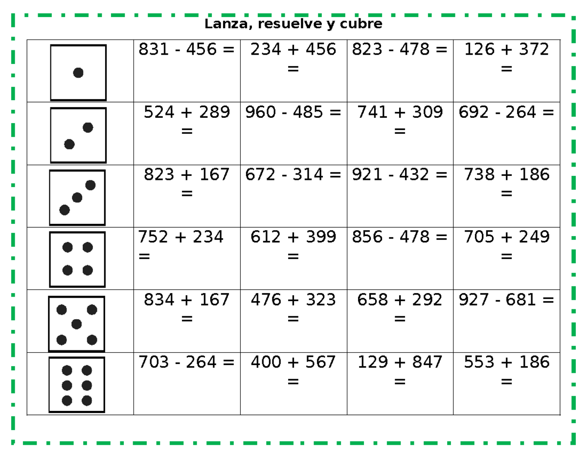 Tabla Matematica Dadooo parte 2 - Lanza, resuelve y cubre 831 - 456 ...