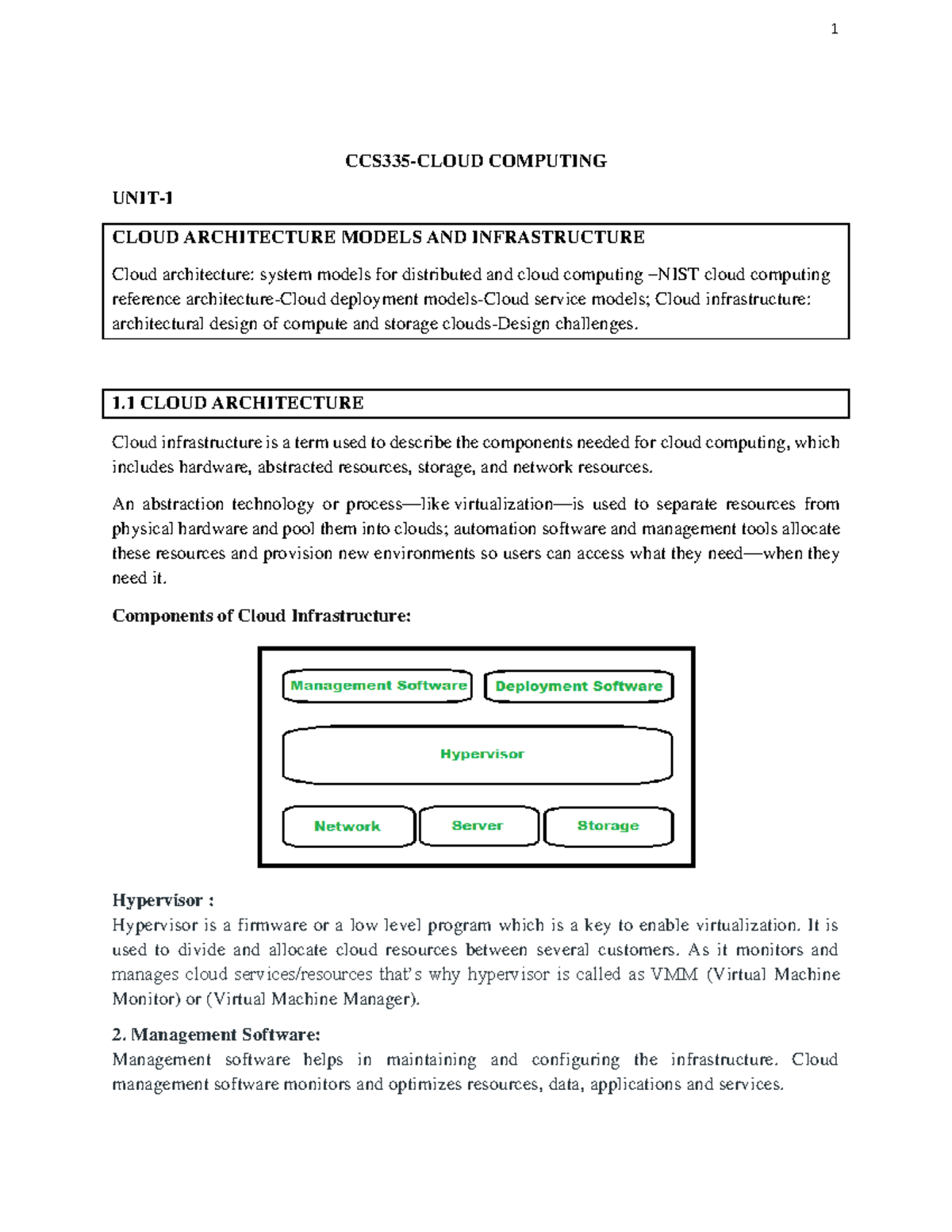 Unit 1: Cloud Computing - Architecture Models and Infrastructure Notes ...