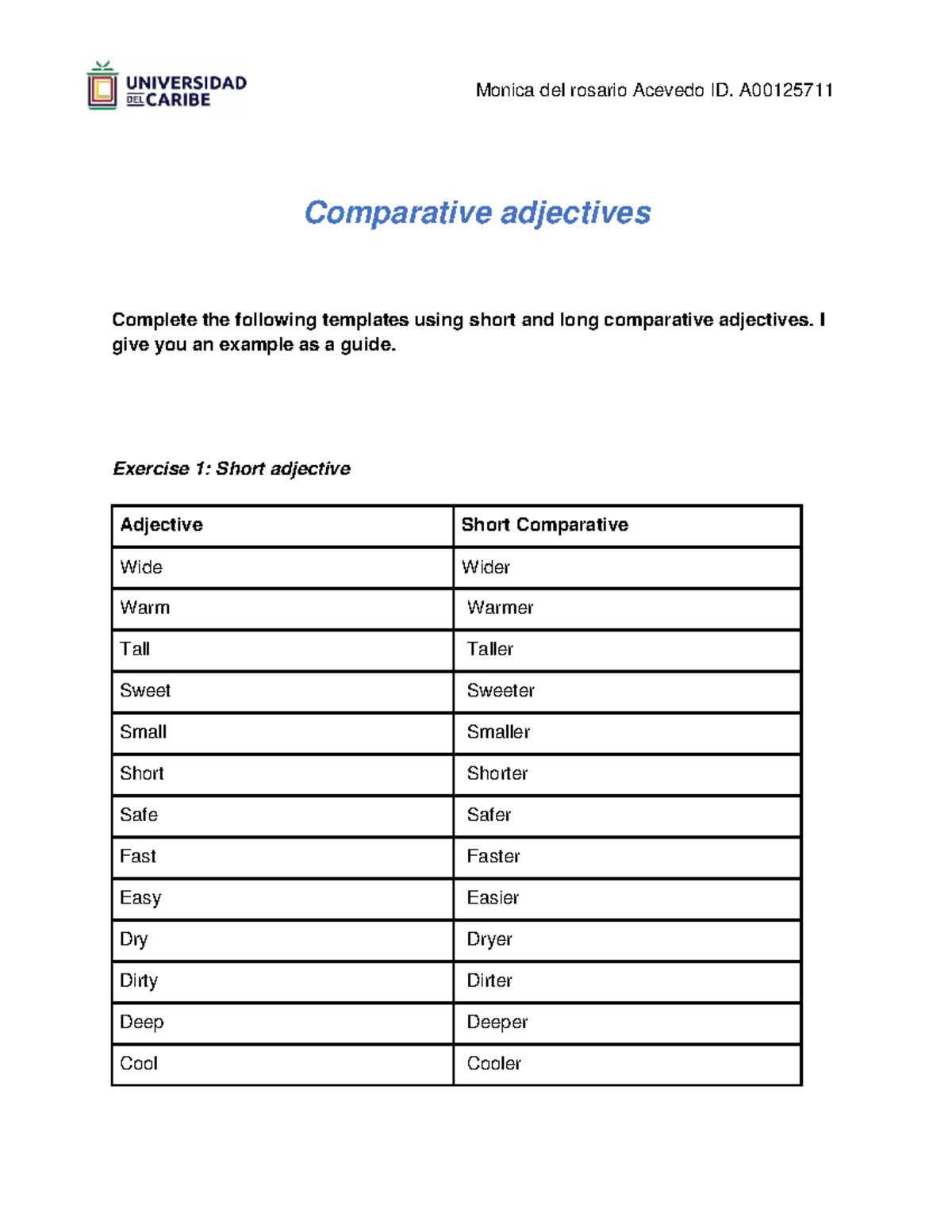 Comparative Adjectives Exercise: Short & Long Forms Guide - Studocu