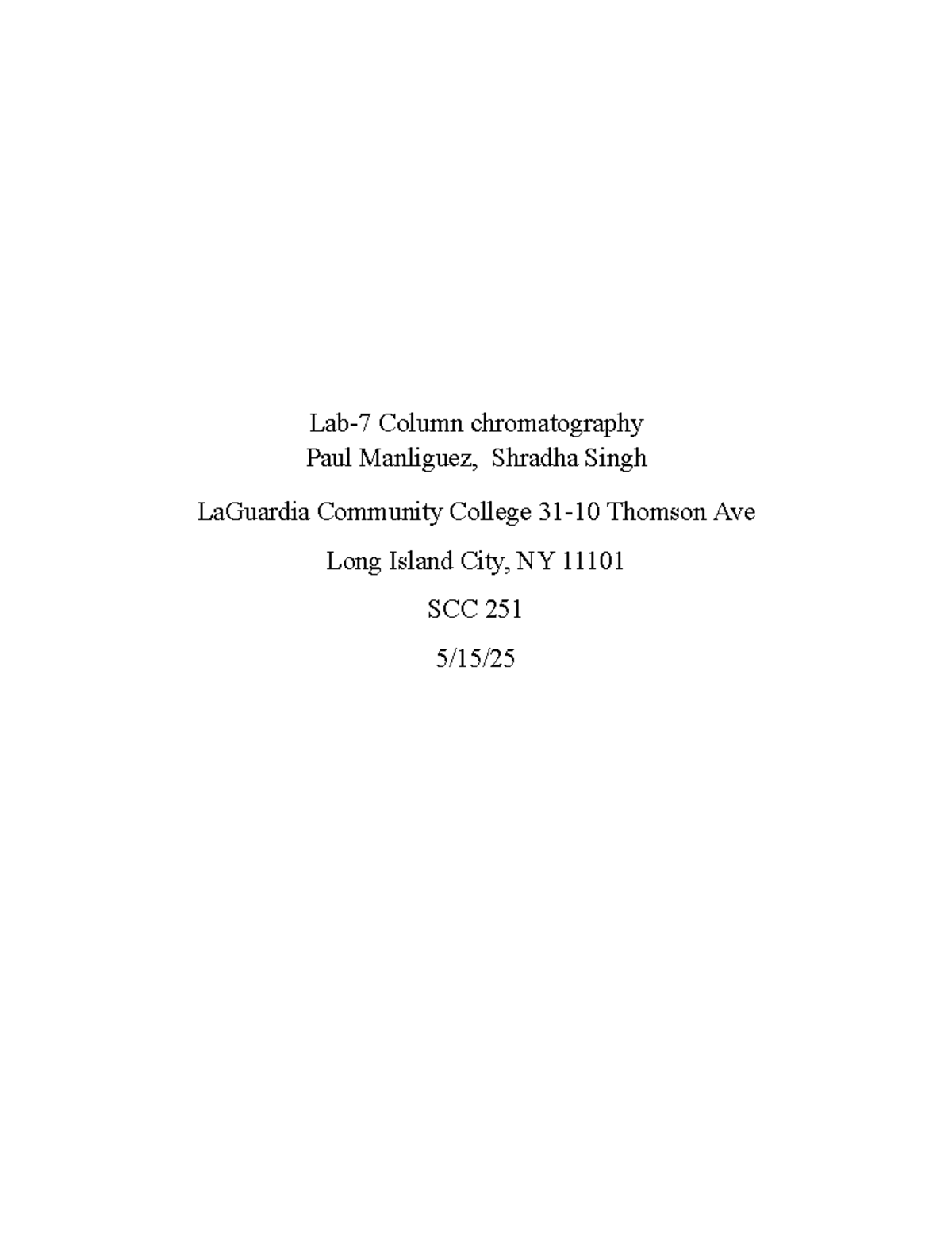 SCC 251 - Lab 7: Column Chromatography Experiment Analysis - Studocu