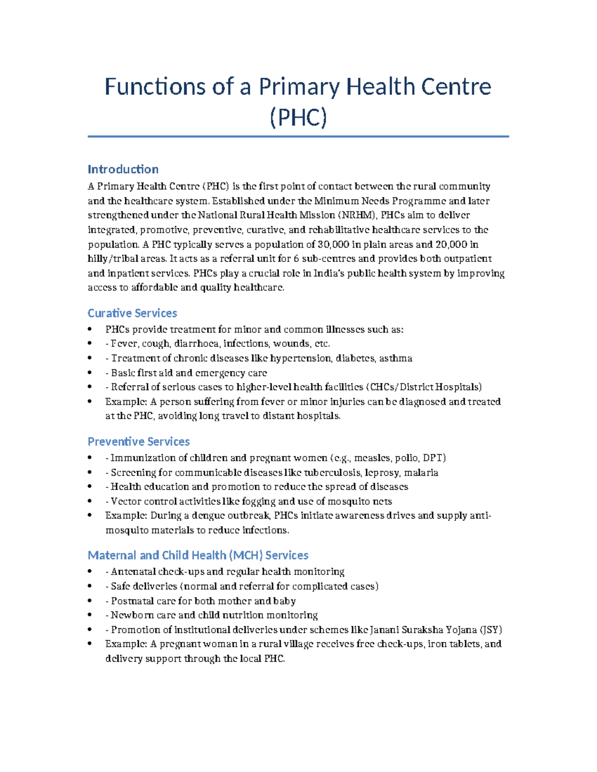 Functions of PHC: Comprehensive Overview and Services - Studocu