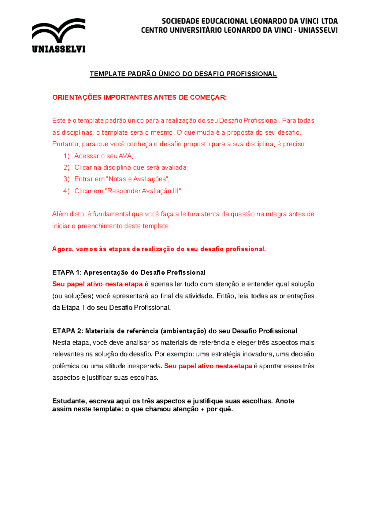 Template Padrão para Desafio Profissional - Orientações e Etapas - Studocu