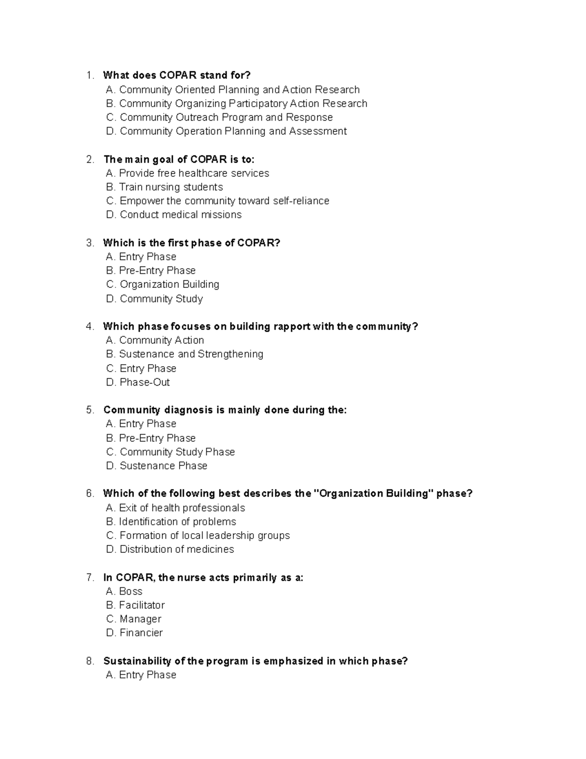 COPAR Exam Review: Key Concepts and Phases Explained - Studocu