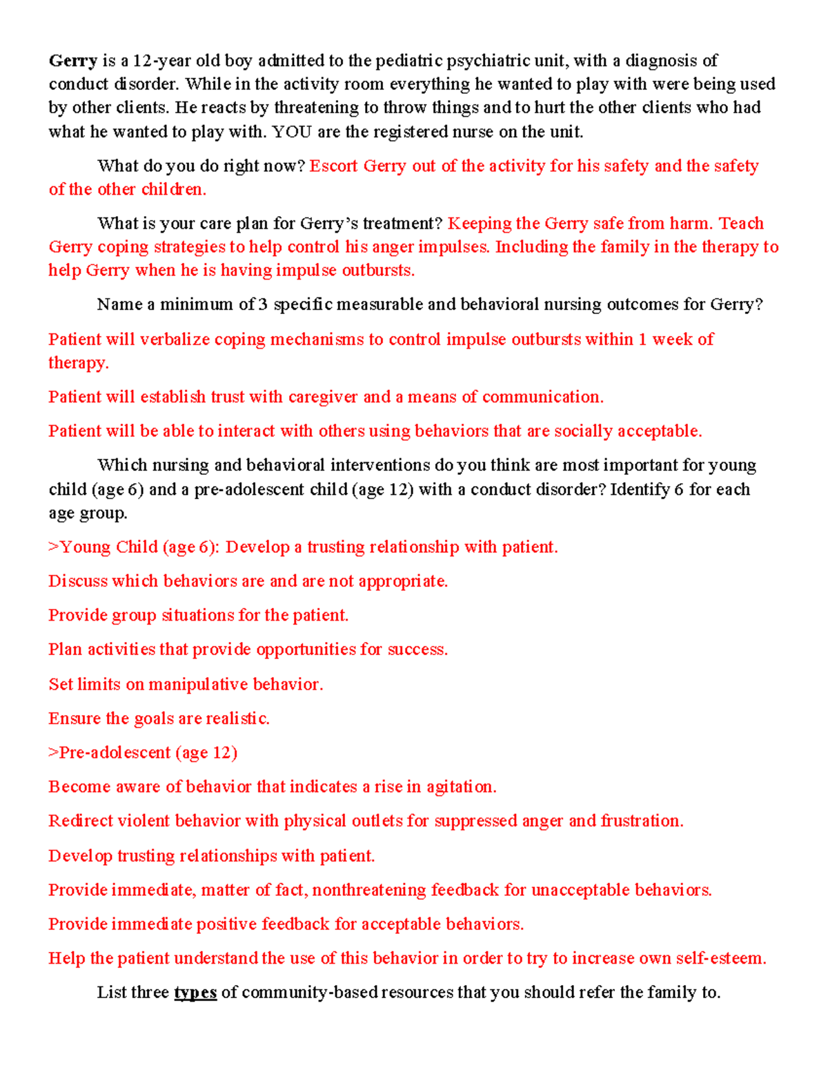 Clinical Case Study: Conduct Disorder & Nursing Interventions (NUR 305 ...