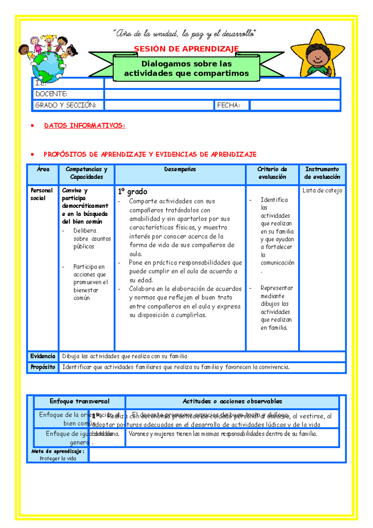 670408600-1º-E3- Sesión de Aprendizaje: Actividades en Familia - Studocu