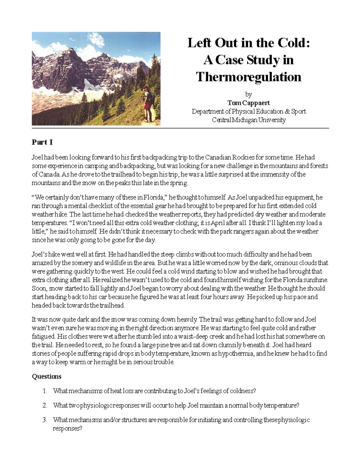 Case Study: Thermoregulation Challenges in Cold Weather Hiking - Studocu