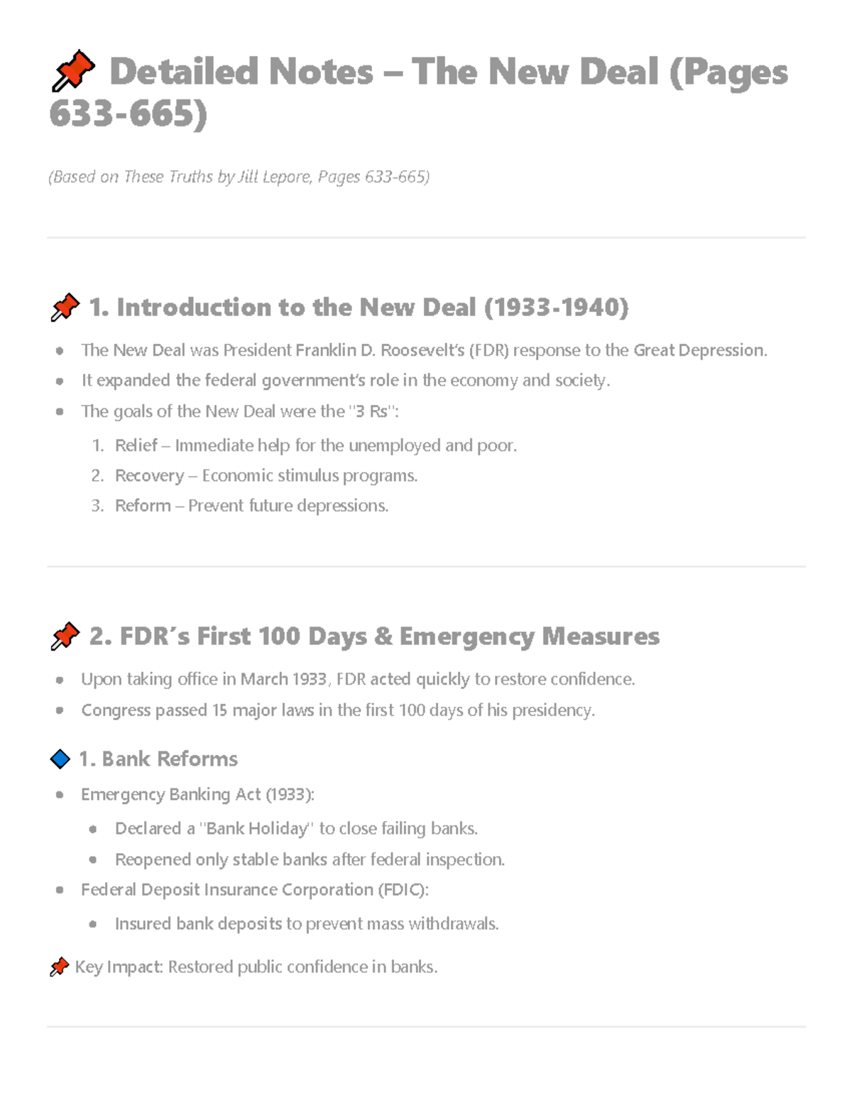 The New Deal: Detailed Study Notes & MCQ Practice Materials - Studocu