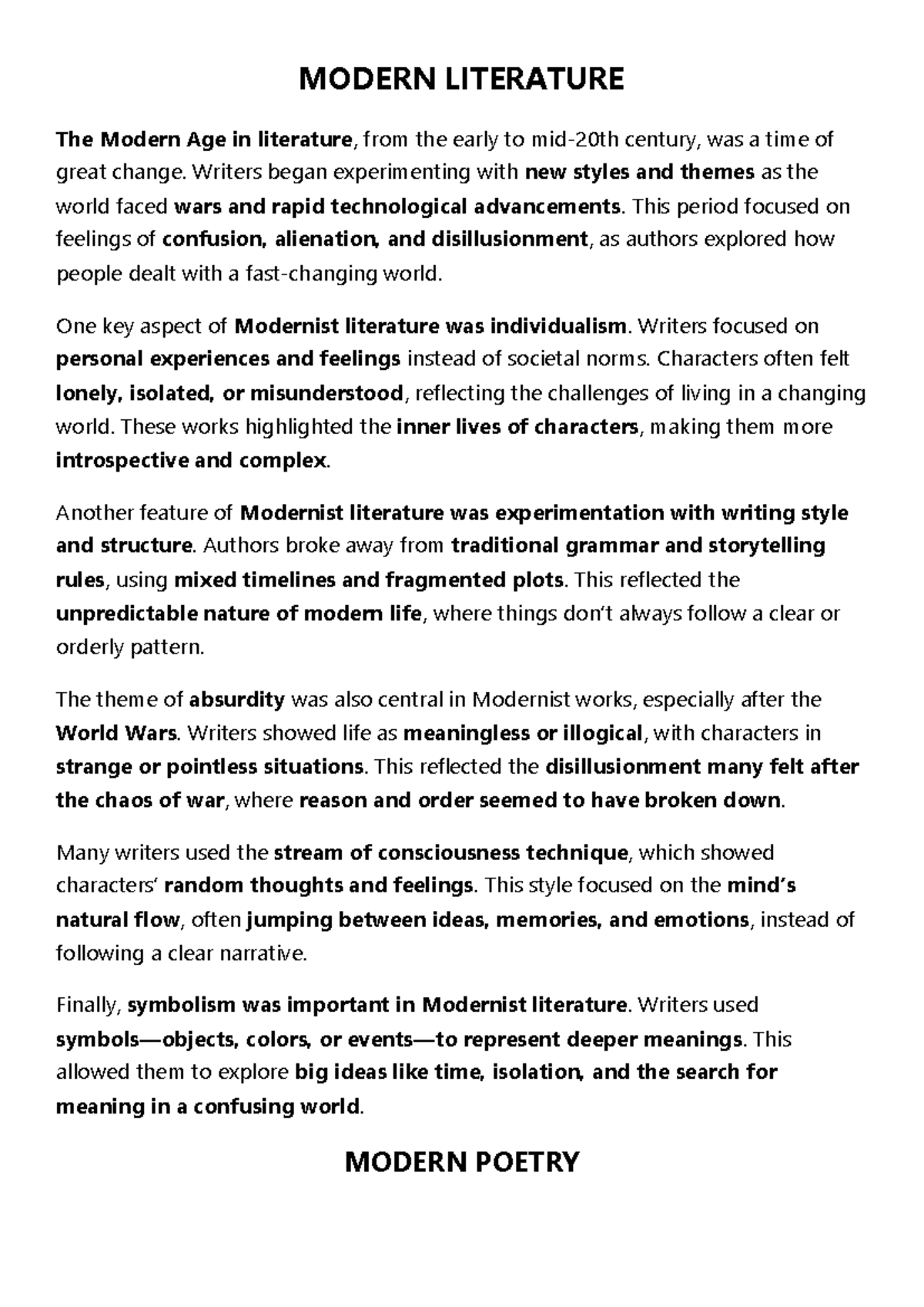 Modern Literature: Exploring the Transformations of the Modern Age ...