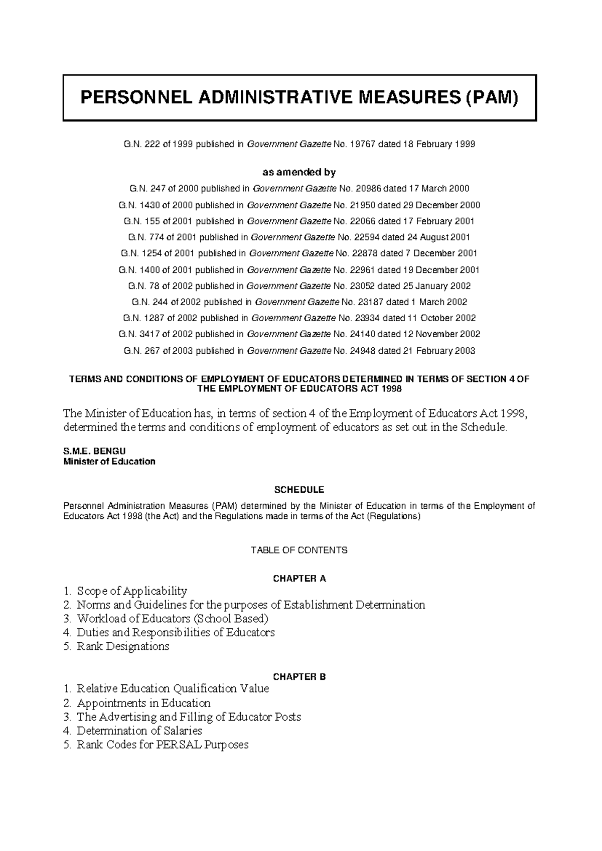 Personnel administrative measures (PAM) for educators and employment ...