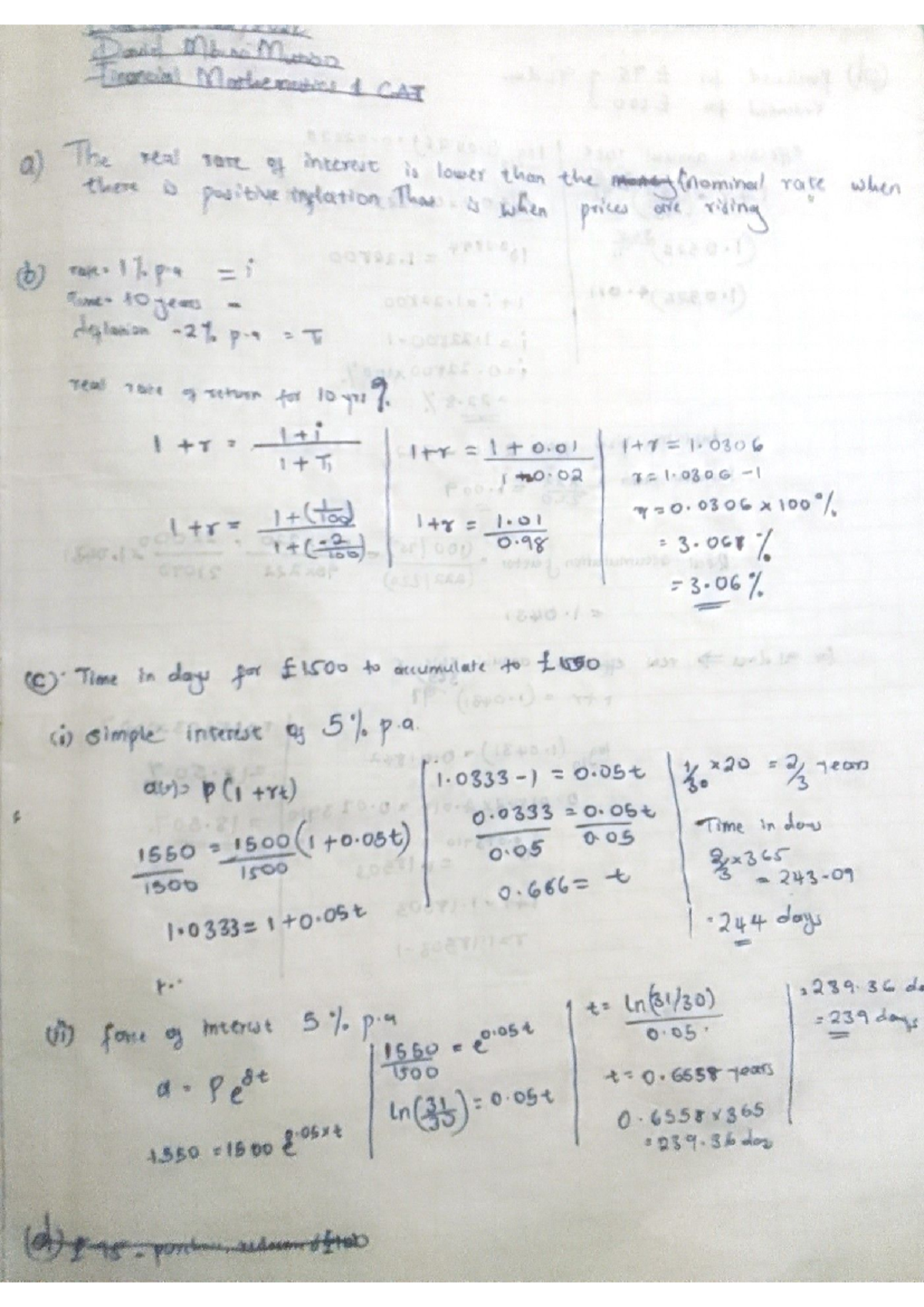 Financial Mathematics 1 CAT: Interest Rates and Time Calculations - Studocu