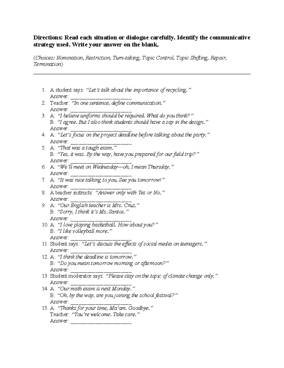 Quiz - Oral Communication Strategies Identification - Studocu