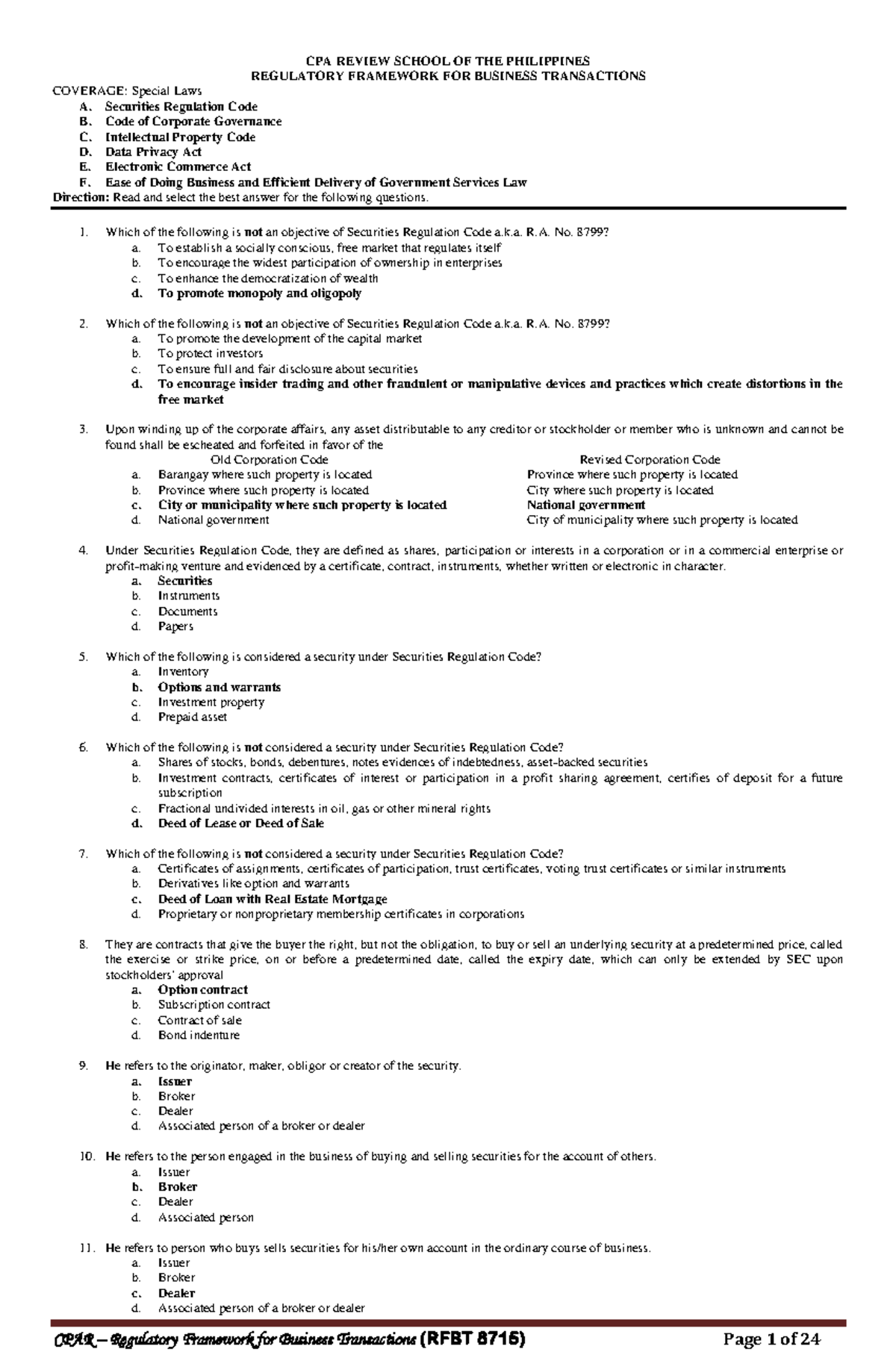 RFBT 8715 Special Laws: Comprehensive Review for CPA Exam - Studocu