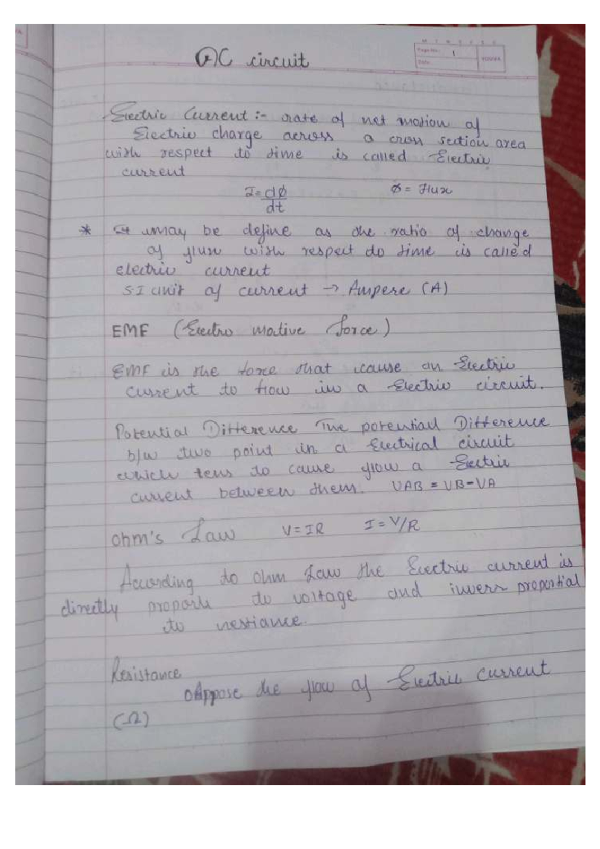 BEEE AC Circuit Lecture Notes: Electric Current & Resistance Concepts ...