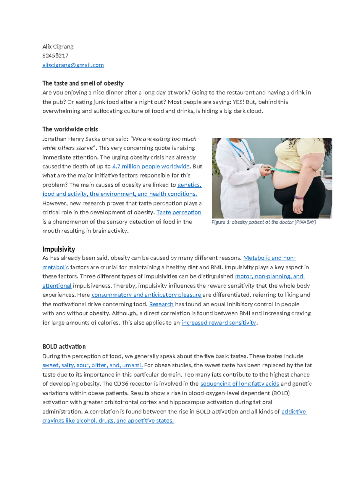 Blog Alix Cigrang: Understanding Taste & Smell in Obesity Crisis ...