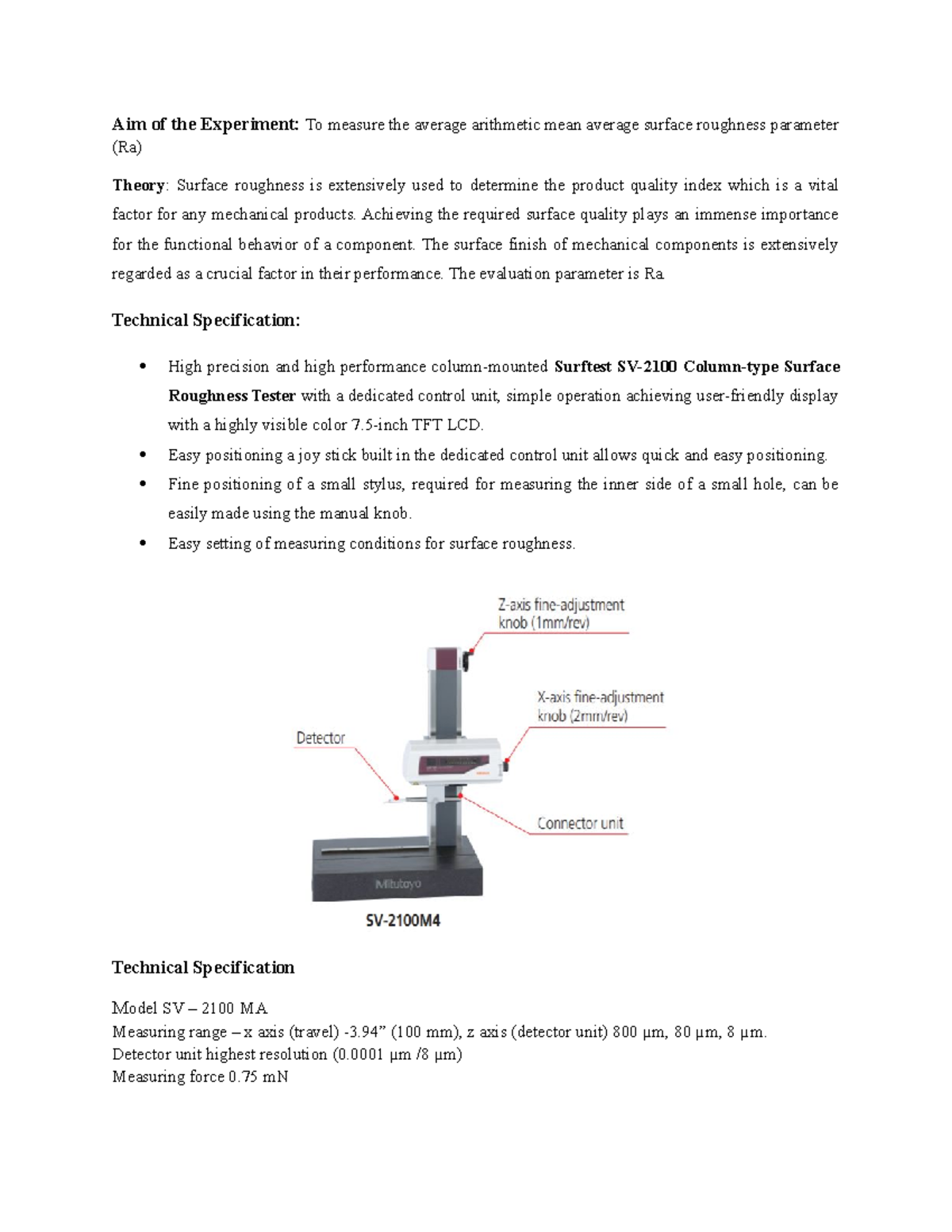 Surface Roughness Measurement Manual (ENG 101) - Studocu