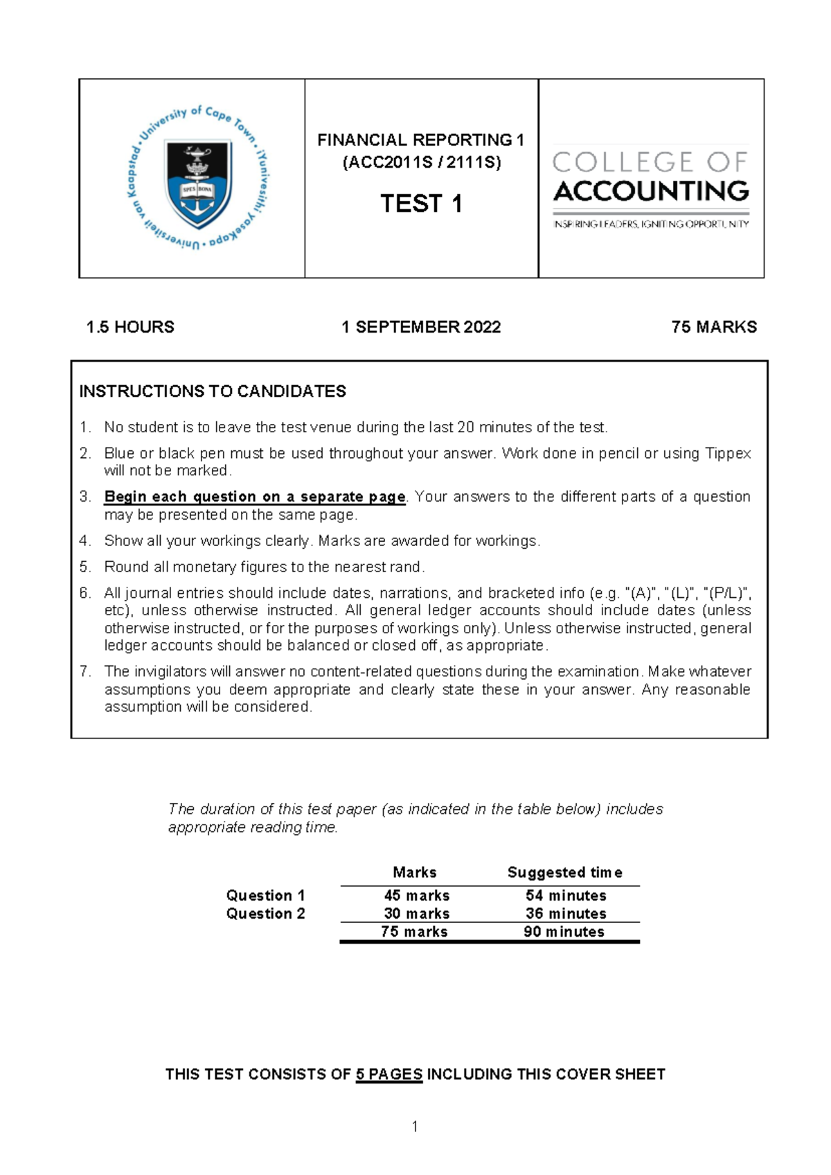 ACC2011S Financial Reporting 1 Test 1 Guidelines and Practice - Studocu